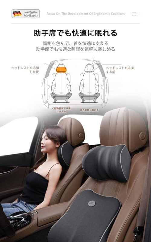Meikaso ネックパッド 車 クッション 低反発 ネックピロー ド SGS認証/100D高密度ヘッドレスト 旅行 運転 汎用品 自動車 用 車内装 取付簡単 調節可能 洗える 3年保証 ...